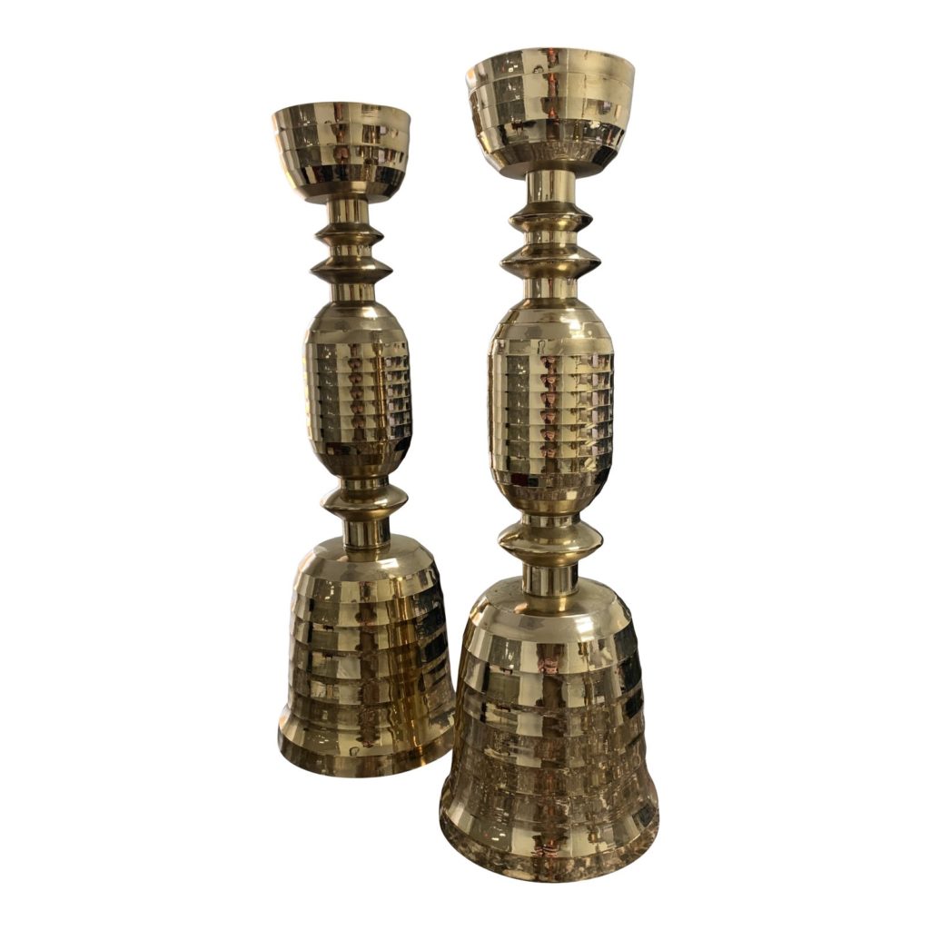 Beehive Motif Mid Century Brass Candlesticks - a Pair - Rue Michelle ...
